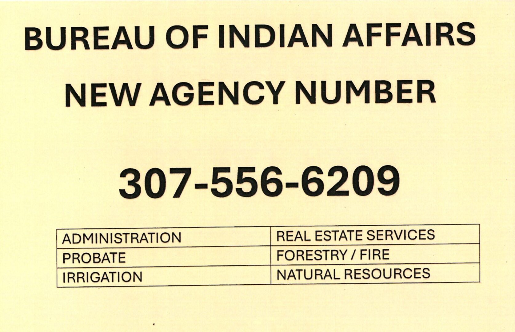 BIA Wind River Agency New Phone # - Eastern Shoshone